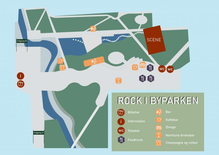 Kort over indgange til Byparken - Vejle Musikteater
